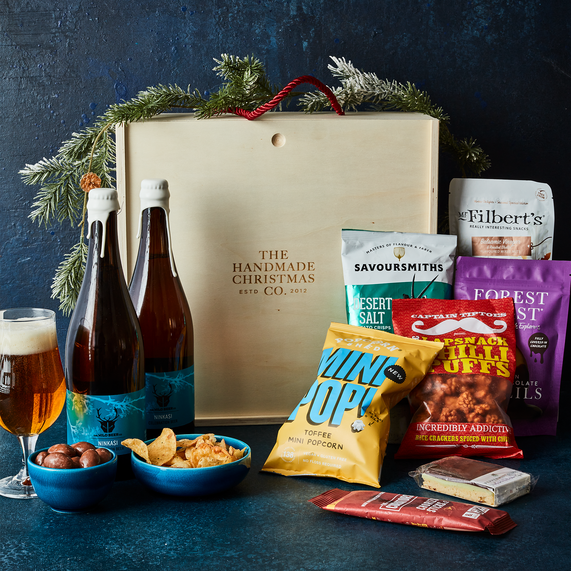 The Beer And Nibbles Wooden Christmas Gift Box - Yumbles.com