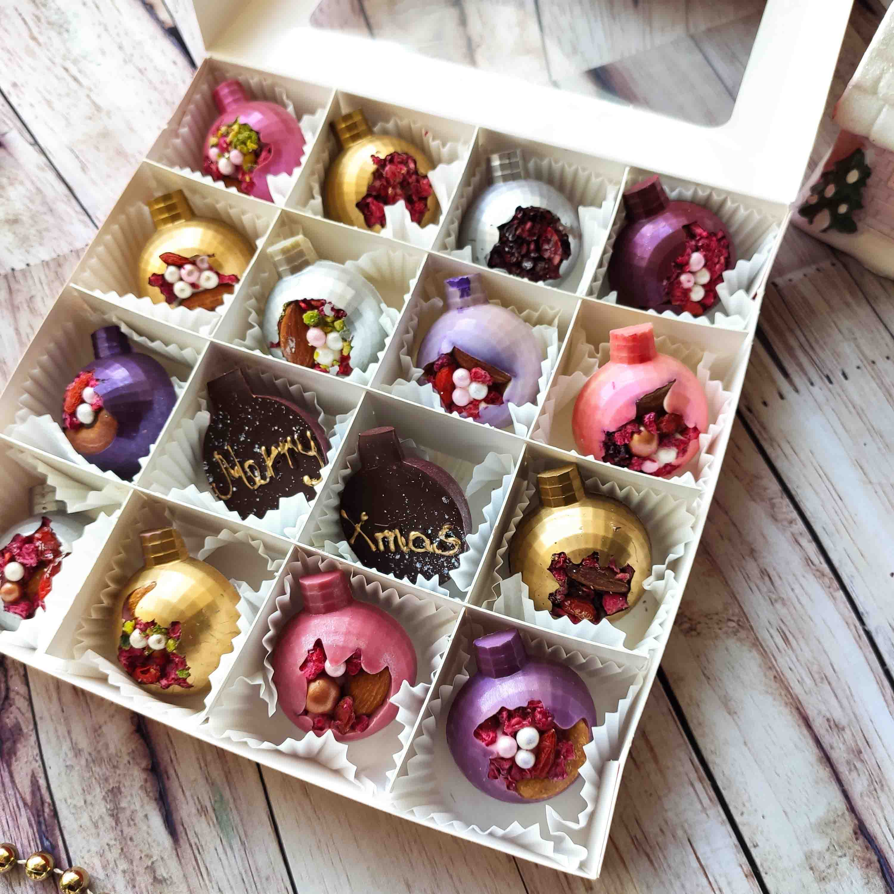 Vegan Chocolate Christmas Baubles, Handmade Festive Gift - Yumbles.com