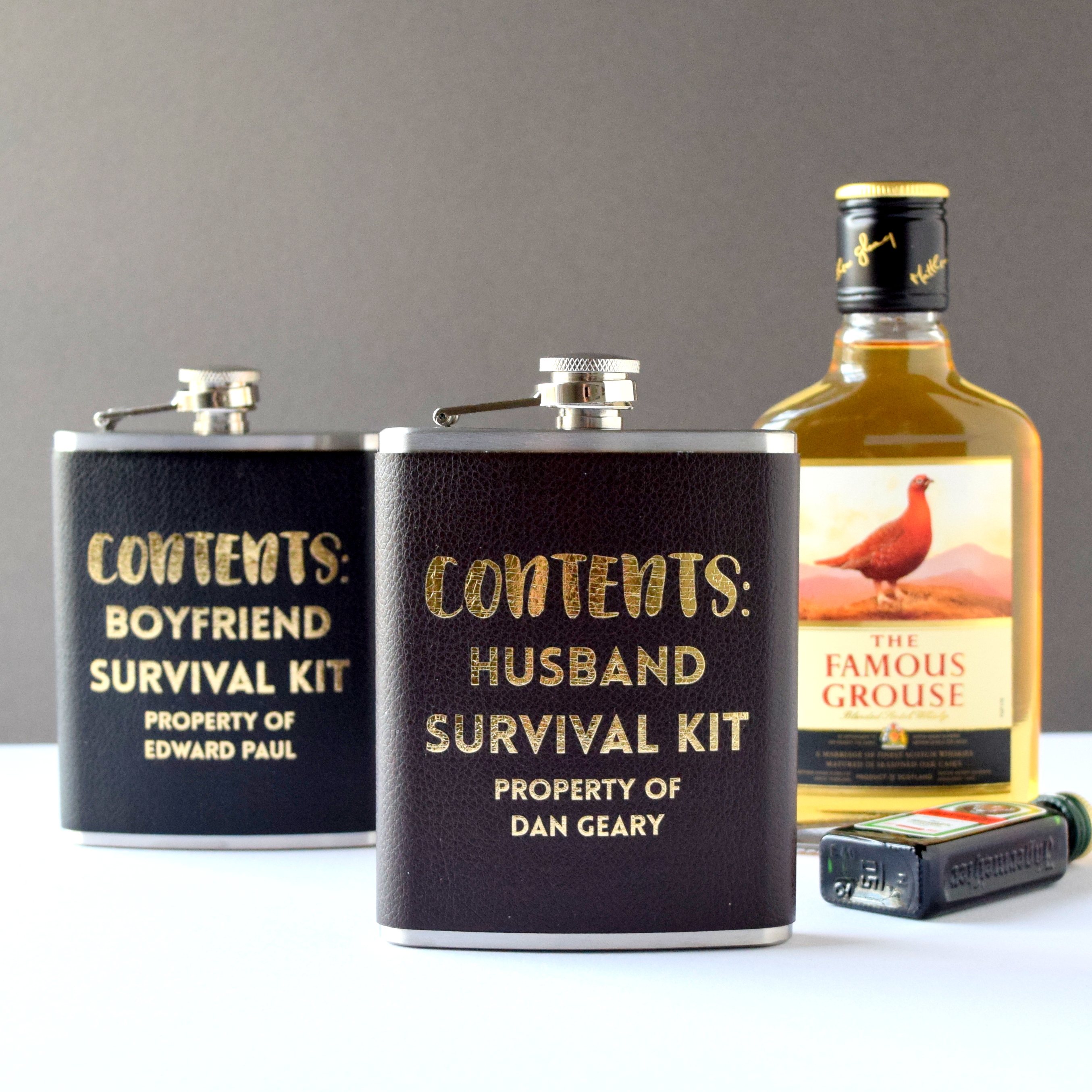 Personalised Husband Survival Kit Hip Flask - Yumbles.com