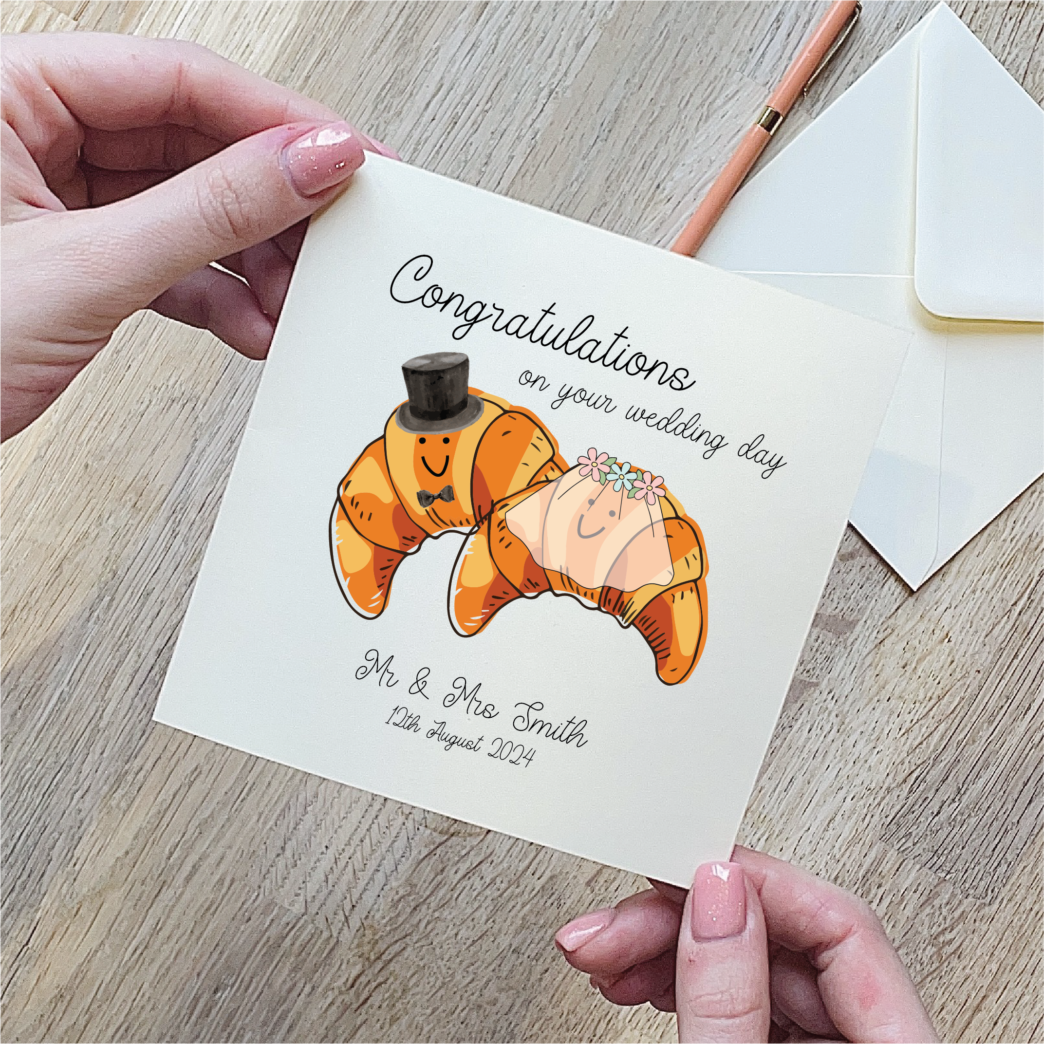 Personalised Croissant Wedding Card - Yumbles.com