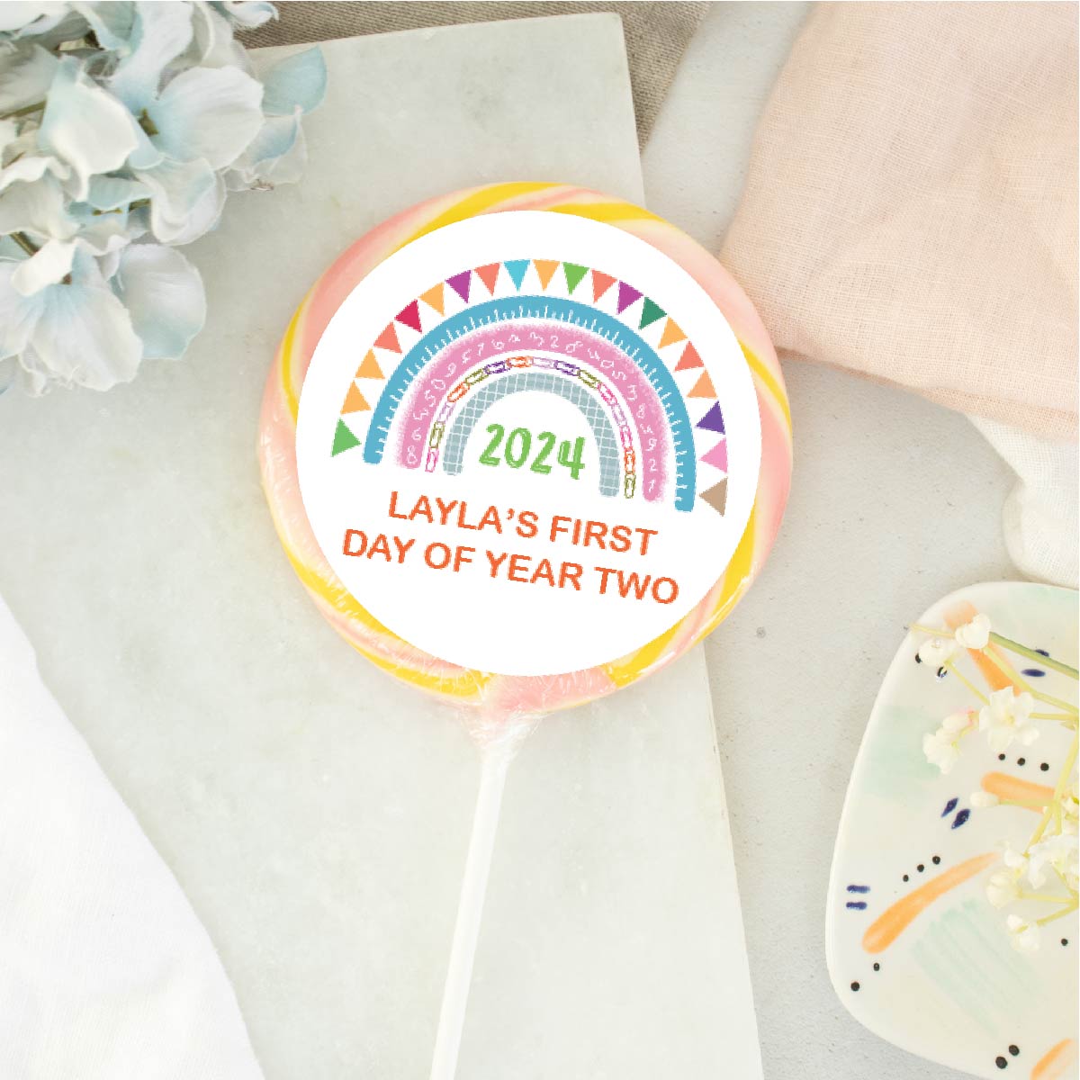 Personalised Rainbow First Day of Year Giant Lollipop - Yumbles.com