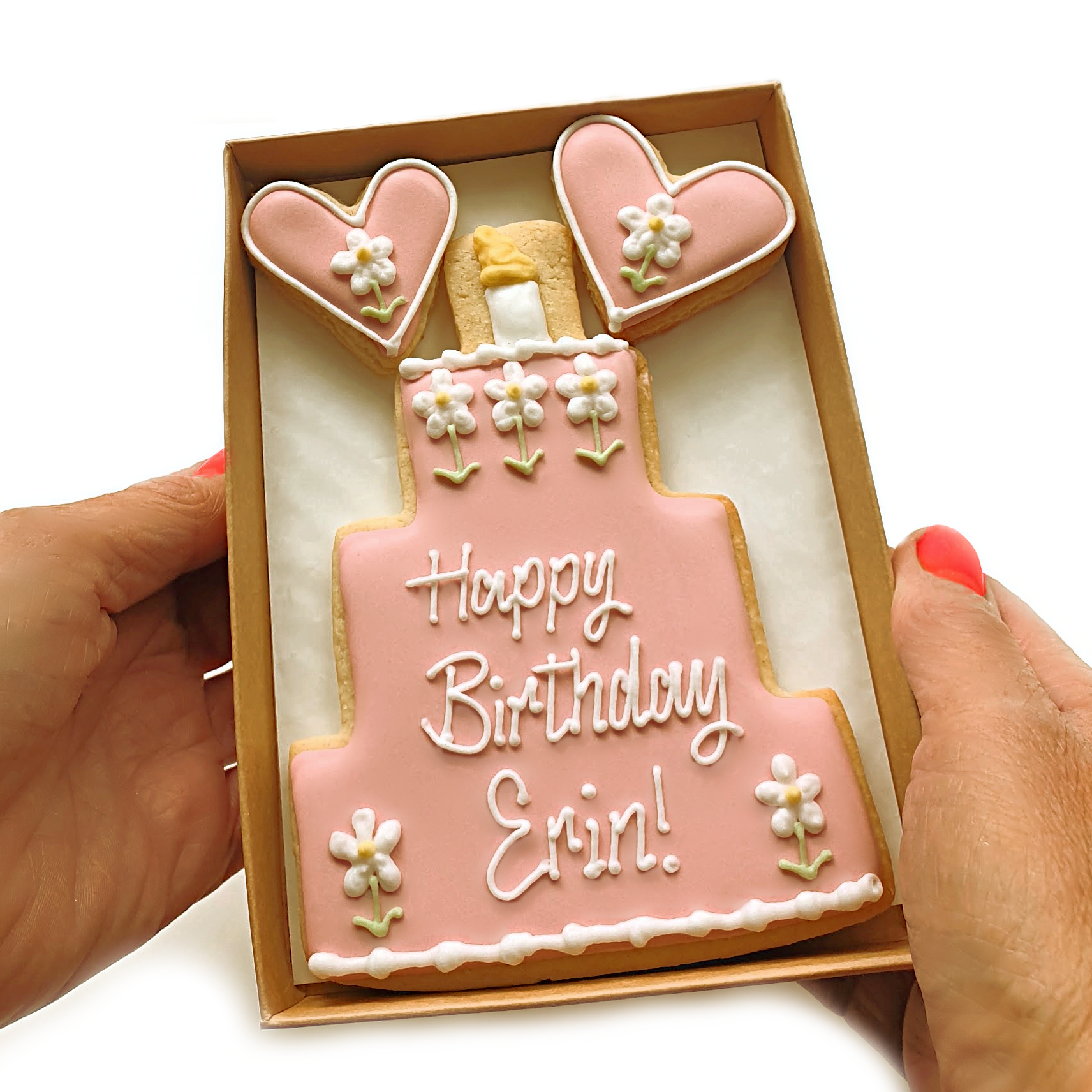Personalised Pink Daisy Birthday Cookie Letterbox Gift - Yumbles.com