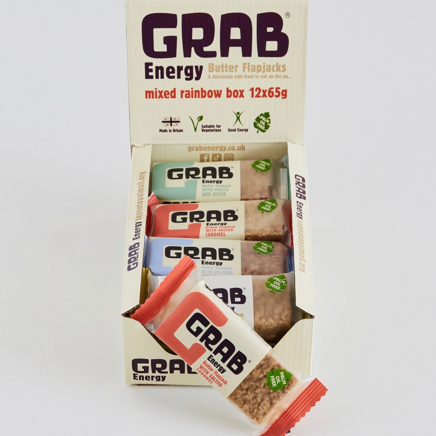 Grab Energy Butter Flapjacks - Mixed Rainbow Box 12x65g - Yumbles.com