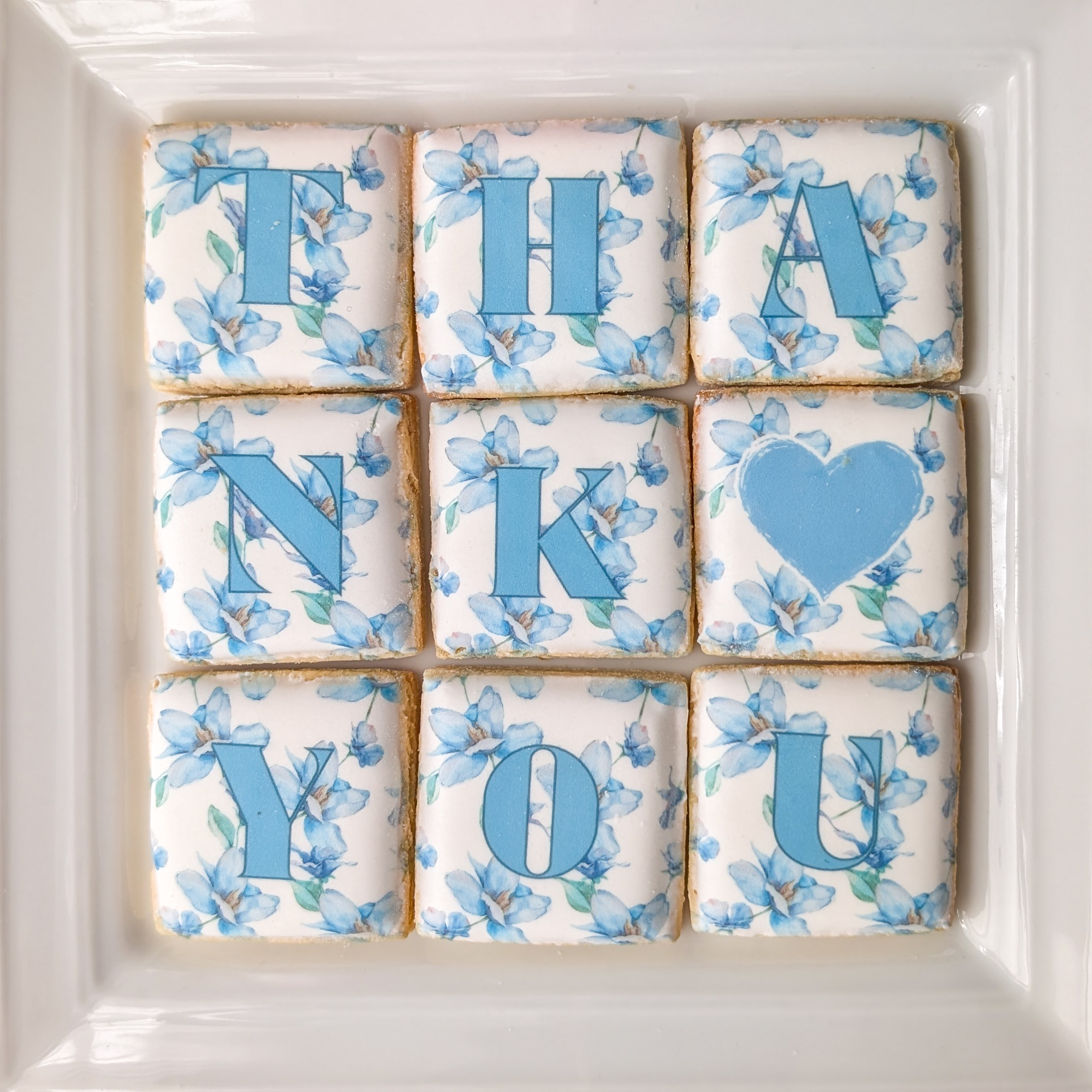 Thank You Biscuit Gift Box, Blue Floral, 9 Pieces - Yumbles.com