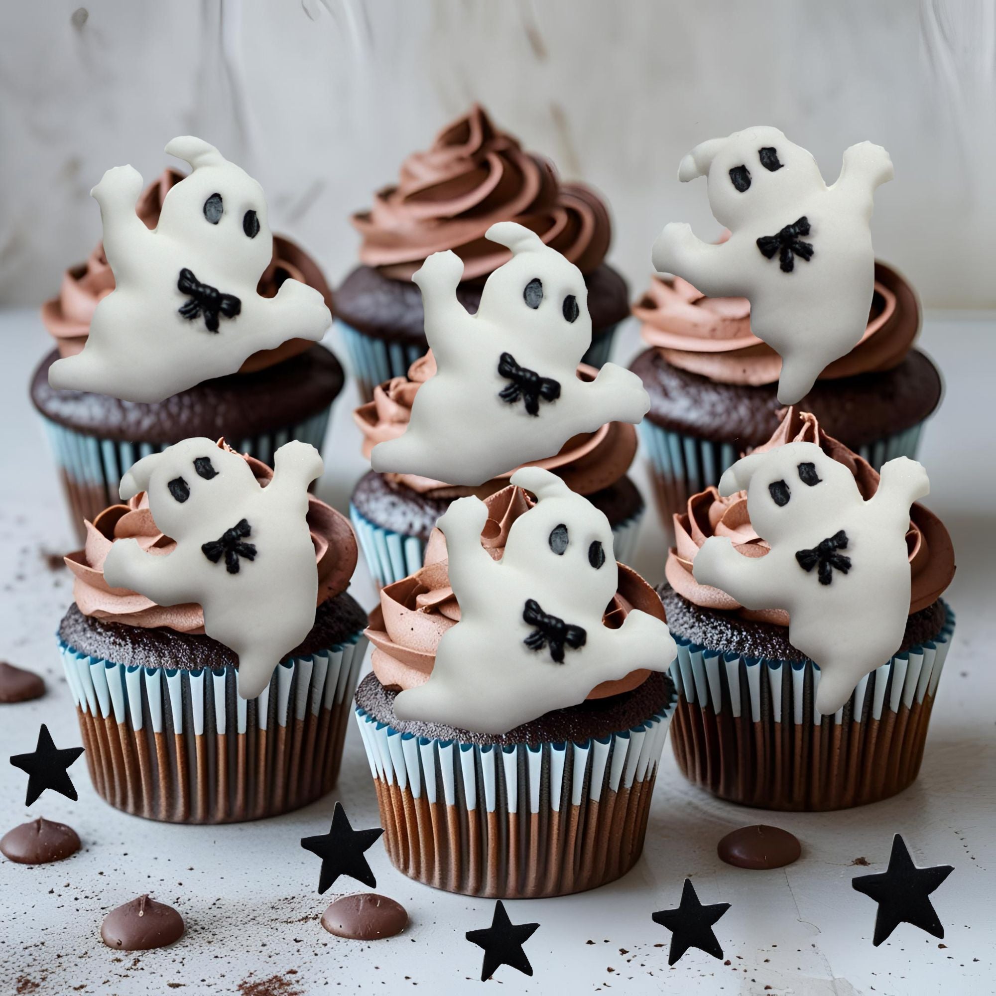 Edible Halloween Ghost Cupcake Toppers - Box of 6 - Yumbles.com