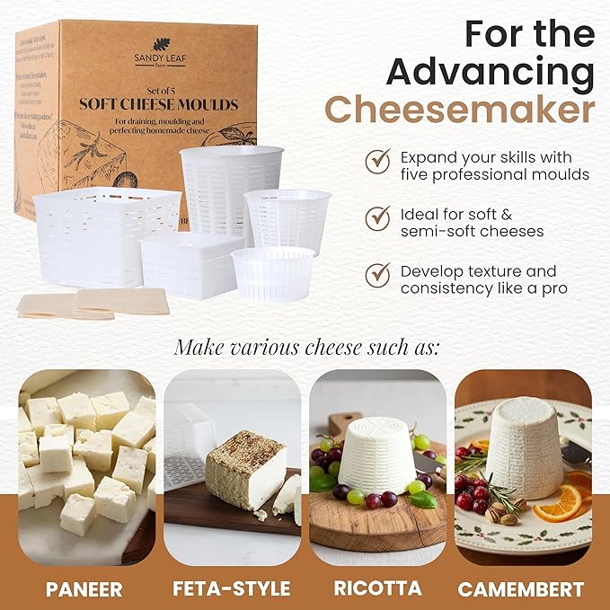Soft Cheese Making Kit - Set of 5 Cheese Moulds - Yumbles.com