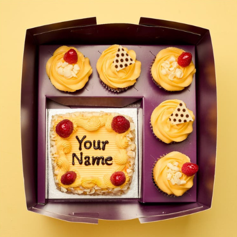 Personalised Mango Dream Bento Cake with Cupcakes Gift - Egg free, 4.5 ...