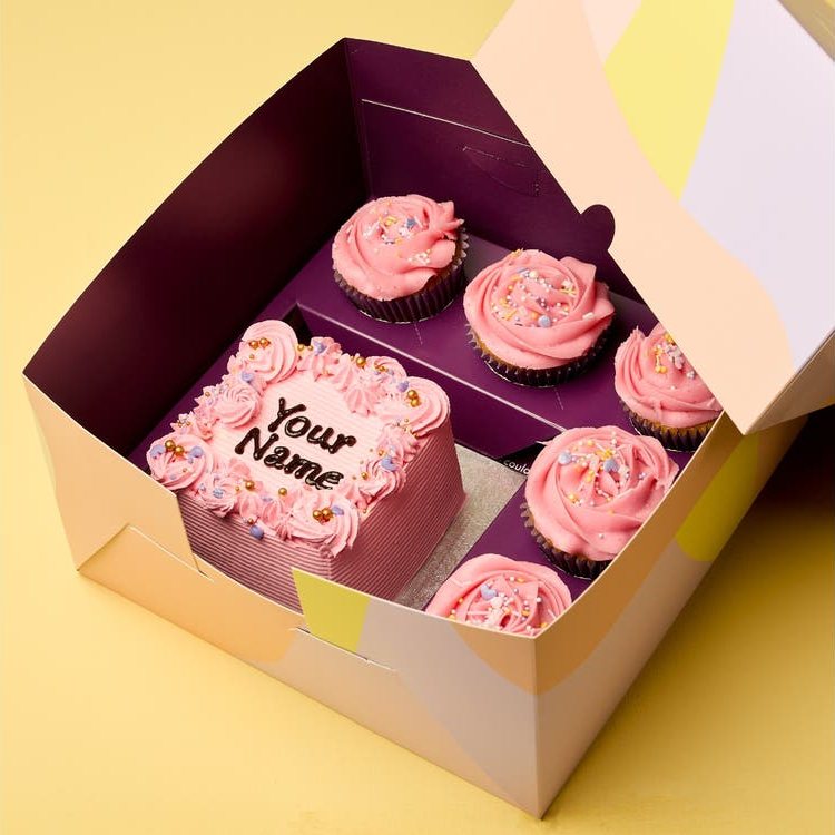 Personalised Pink Sparkle Bento Cake with Cupcakes Gift - Egg free, 4.5 ...